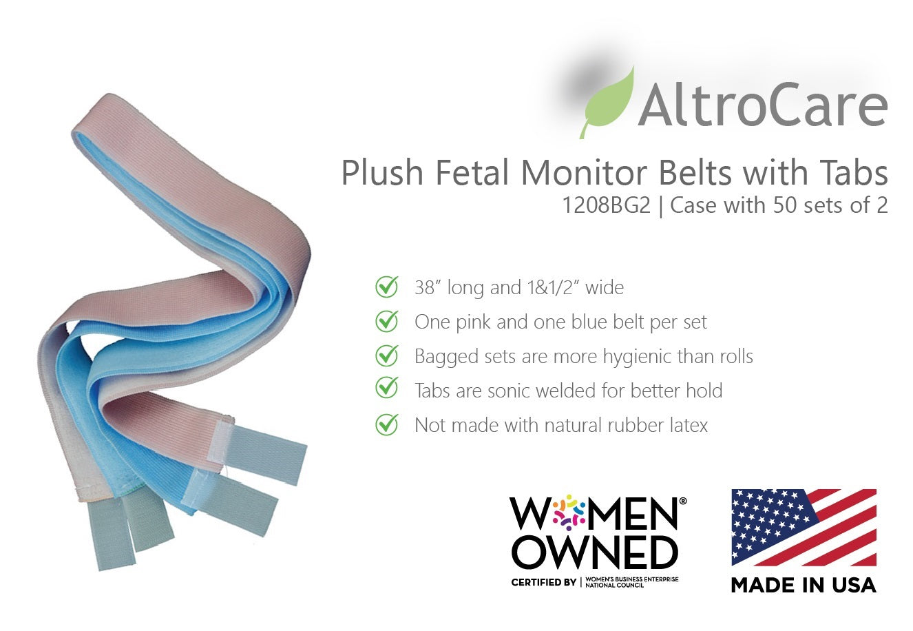 Plush Fetal Monitor Belts (50 Sets) | Velcro-Style, Made in USA – AltroCare